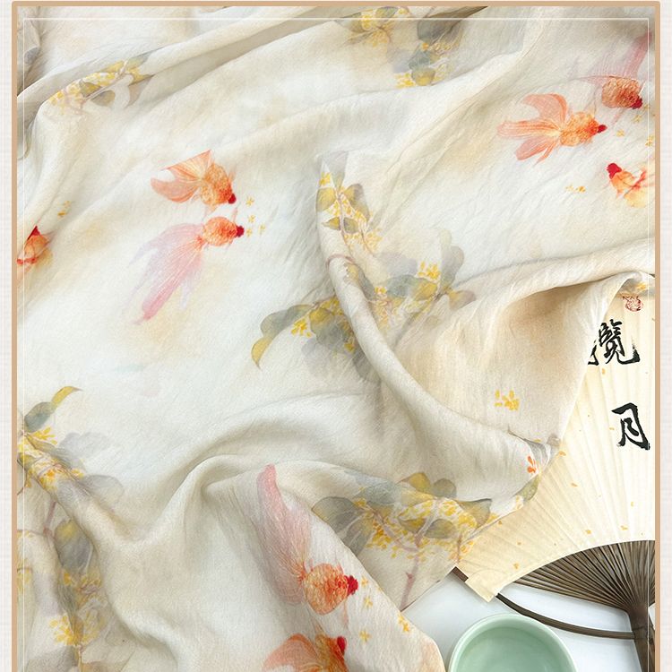 Vintage Chinoiserie Print Linen Fabric By The Yard