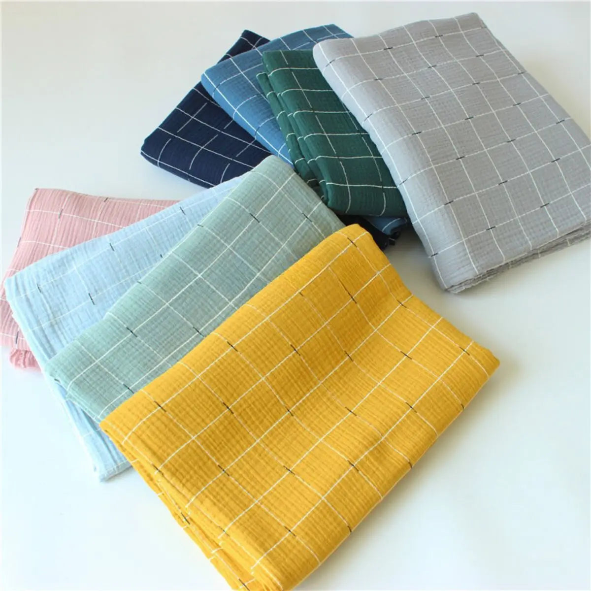 Plaid Cotton Double Gauze Fabric By The Yard-Longan Craft