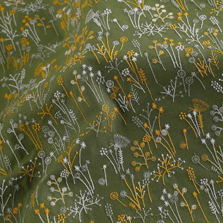 Plant Embroidered Fabric By the Yard -Longan Craft