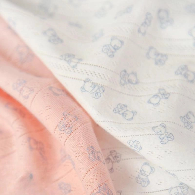 Print Ribbed Pointelle Cotton Fabric | Bear Pointelle Cloth