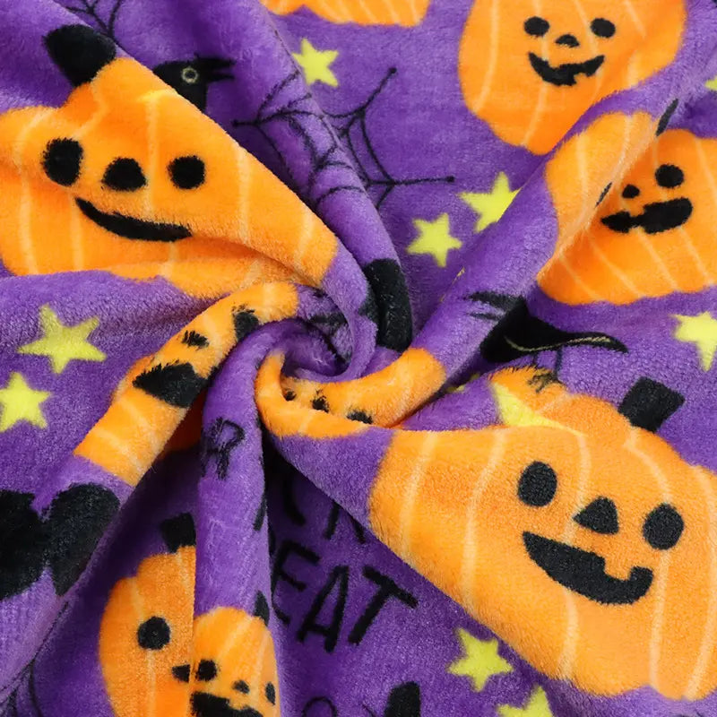 Pumpkin Print Halloween Flannel Fabric By The Yard | Purple Halloween ...