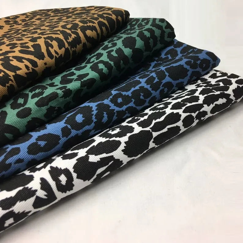 10oz Leopard Print Cotton Denim Fabric By The Yard