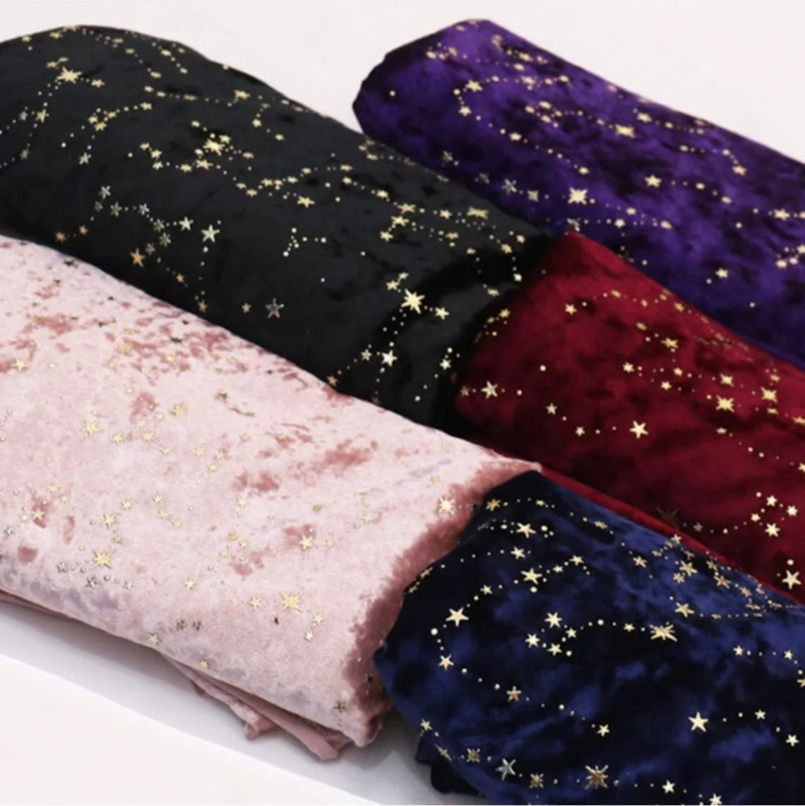 Star Crushed Velvet Fabric By The Yard|Glitter Print Velour