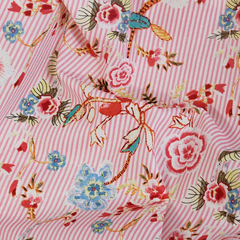 Stripe Floral Cotton Voile Fabric By The Yard|Sewing Craft Voile Cloth